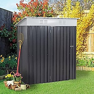 Vongrasig 5 x 3 x 6 FT Outdoor Storage Shed Clearance with Lockable Door Metal Garden Shed Steel Anti-Corrosion Storage House Waterproof Tool Shed for Backyard Patio, Lawn and Garden (Dark Gray)