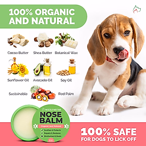 Dog Nose Balm - 100% Organic & Natural Nose Moisturizer and Healing Cream Butter - Dog Dry Nose Treatment and Moisturizer - Heals, Repairs & Protects Chapped, Damaged & Rough Noses