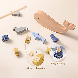 Wooden Stacking Marine Animals Toys for Kids 3-5, Magnetic Fishing Toys, 9 Piece Balance Toy Stacking Toys Gifts for 3 4 5 Year Old Childrens Montessori Toys for Boys & Girls, Fine Motor Skills