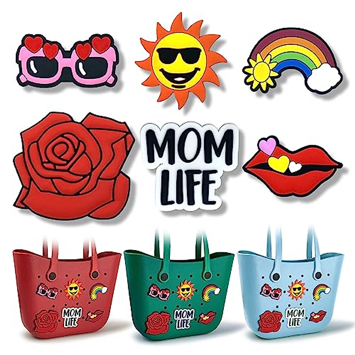 Qujior 6 Pack Bogg Bag Charms - 3" Decorative Bogg Charms - Beach Tote Bag Accessories for Bogg Bag, Simply Southern