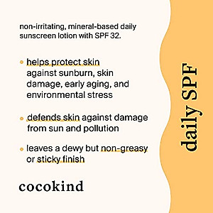 Cocokind Daily SPF, Face Sunscreen, Mineral Sunscreen with Zinc Oxide, Unscented, Reef Safe Sunscreen with SPF 32 Protection