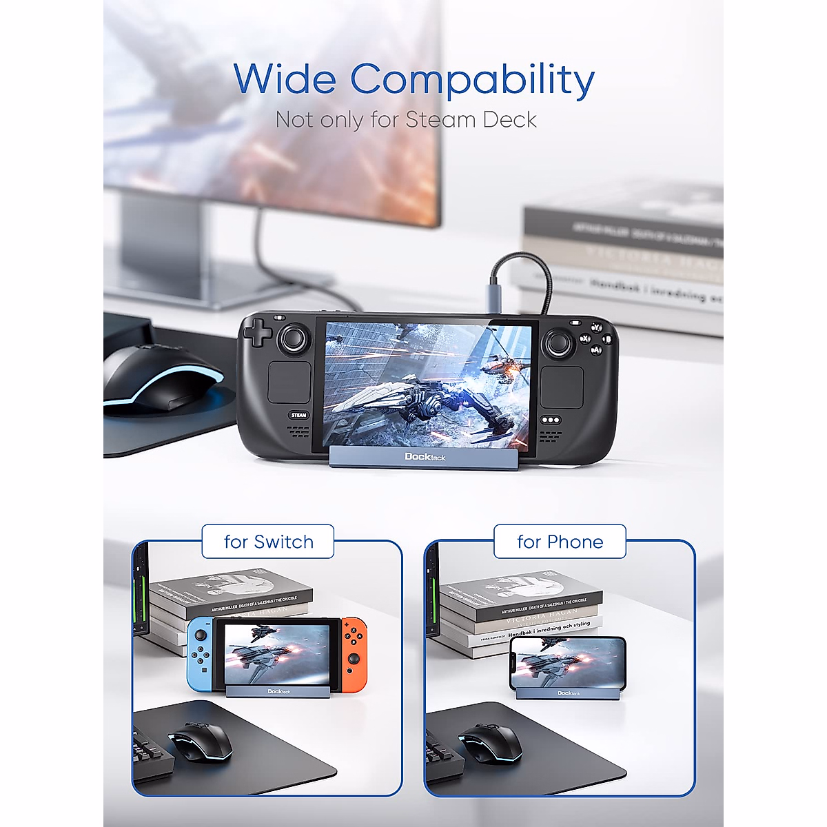 dockteck Steam Deck Stand Base, Steam Deck Holder Base with Anti-Slip Silicone Pad, Steam Deck Base, Accessories for Steam Deck/Switch/iPad/Phone