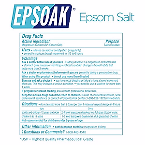 Epsoak Epsom Salt 5 lb. Magnesium Sulfate USP. (Qty. 1 x 5lb. Bags) Resealable Epsom Salt Bulk Bags Unscented, Made in The USA, Cruelty-Free Certified