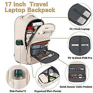 ZOMFELT Rolling Backpack for Women, Travel Backpack with Wheels, 17 Inch Laptop Backpack with Toiletry Bag, Carry on Luggage Wheeled Backpack for Travel Trip Business Beige