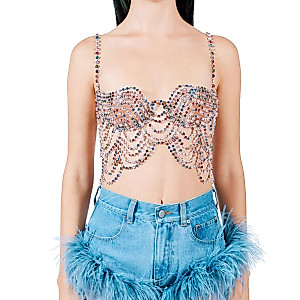 STONEFANS Rhinestone Bra Body Chains for women Sexy Colorful Fashion Bikini Crystal Chest Chain Bra Beach Lingerie Body Jewelry for Women Rave Outfit