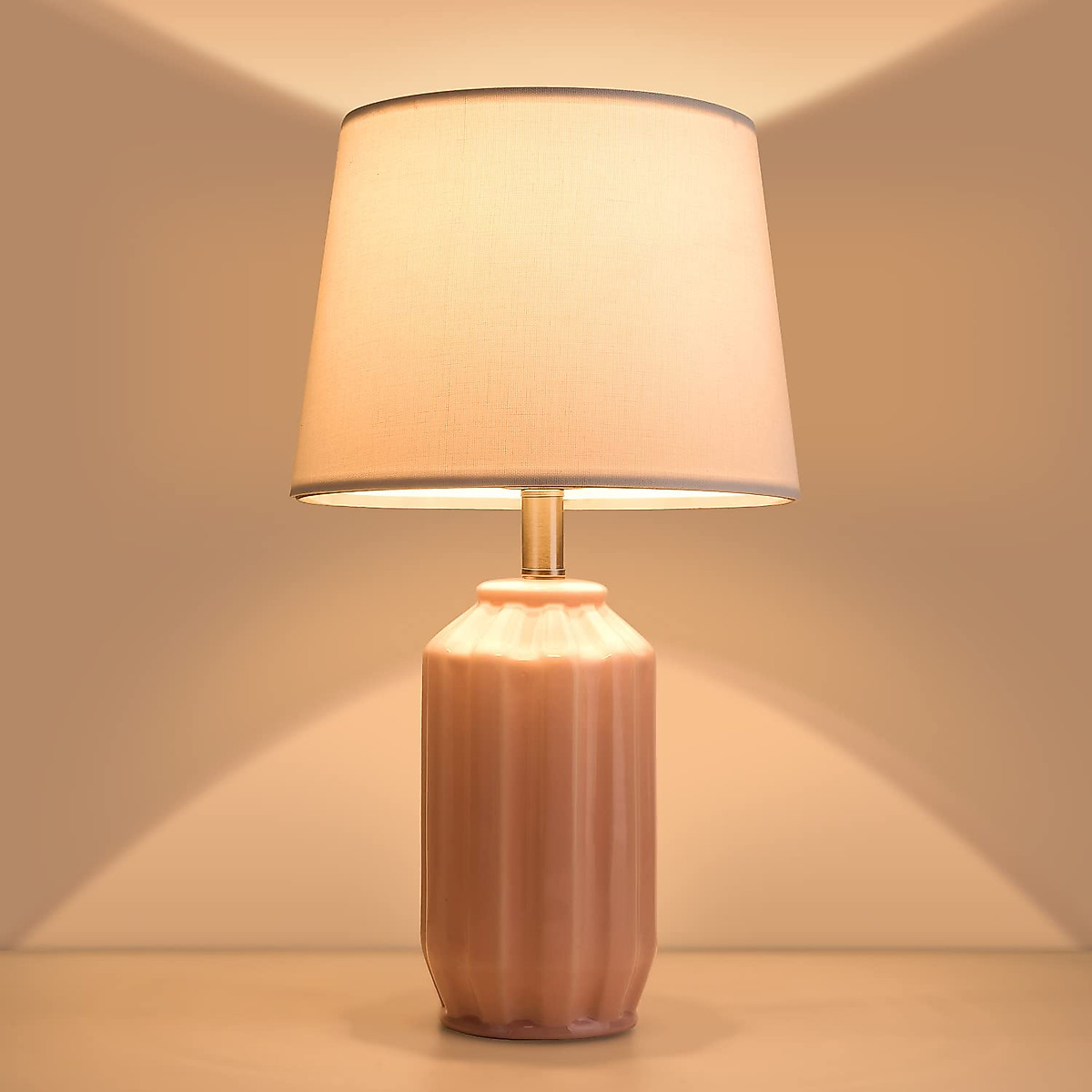 SIMPOL HOME Set of 2 Bedside Table Lamps with Linen Fabric Shades, Ceramic Base for Bedroom, Living Room, Office, Kids Nursery - Modern Nightstand, Desk, Reading, Working Lights (Bulbs Not Included)