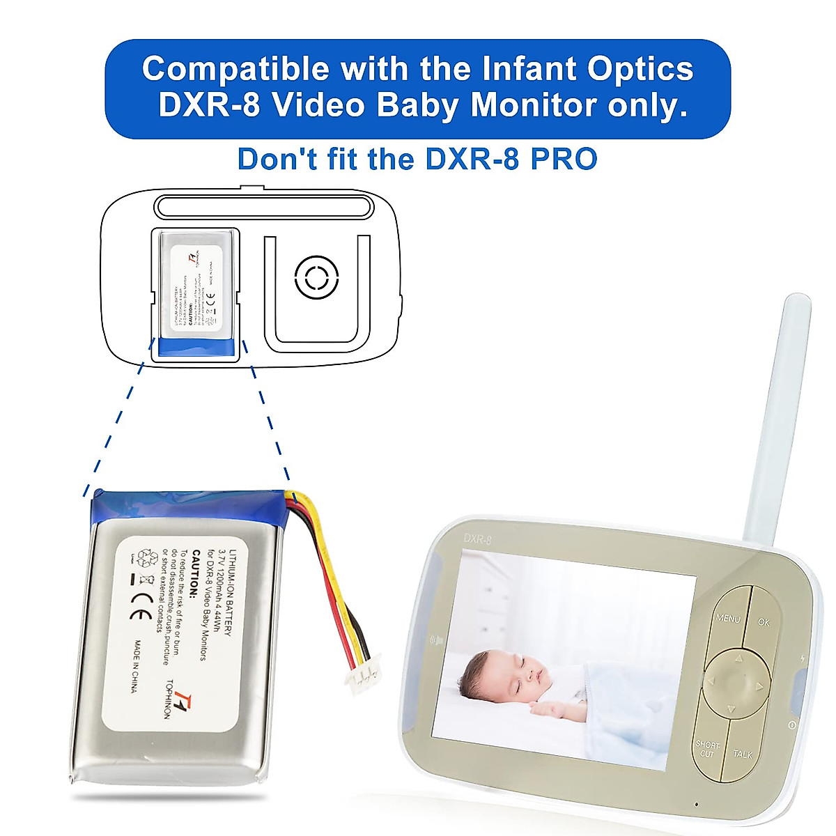 Tophinon Replacement Battery for Infant Optics DXR-8 Baby Monitor Battery Sp 803048,3.7V 1200mAh Lithium-ion Rechargeable