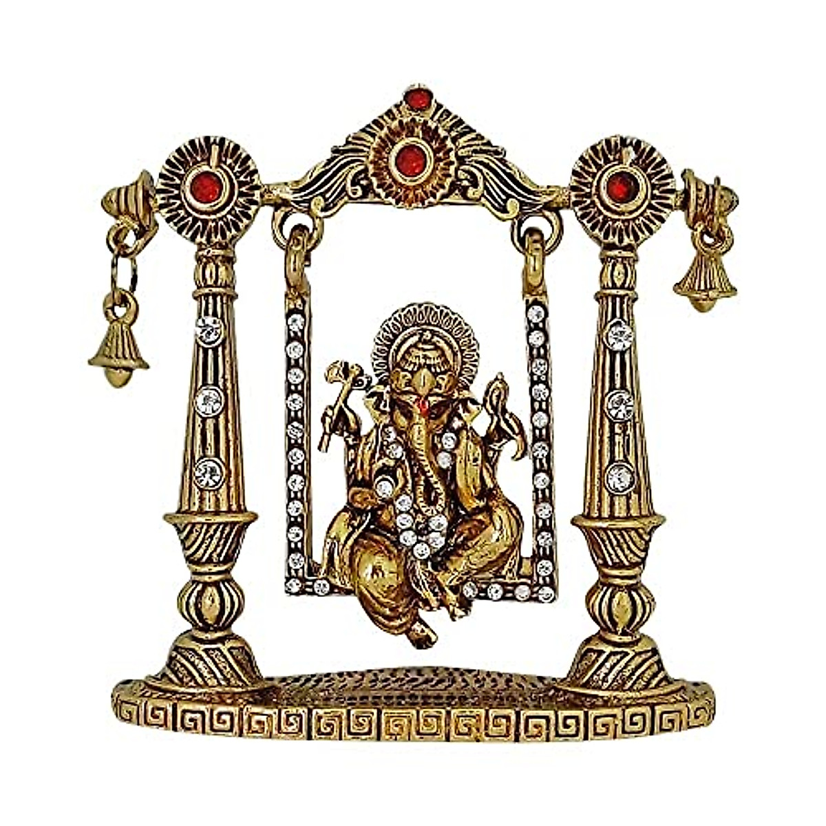 Imagine Mart Ganesh Ji, Ganesha, Shidhi Vinayak Ji Golden Idol on Jhula Statue for Car Dashboard | Mandir Pooja Murti | Temple Puja | Home Decor | Office Table Showpiece