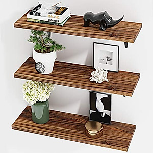 BAMFOX Floating Shelves, Rustic Wood Bamboo Wall Storage Shelves, Wall Mounted Shelf Organizer Set of 3 for Living Room, Bedroom, Kitchen, Bathroom, Office