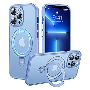 CASEKOO for iPhone 13 Pro Max Case with Magnetic Invisible Stand [Military Drop Protection] [Compatible with MagSafe] Shockproof Slim Translucent Matte Phone Cases for Men Women 6.7 Inch 2021, Blue