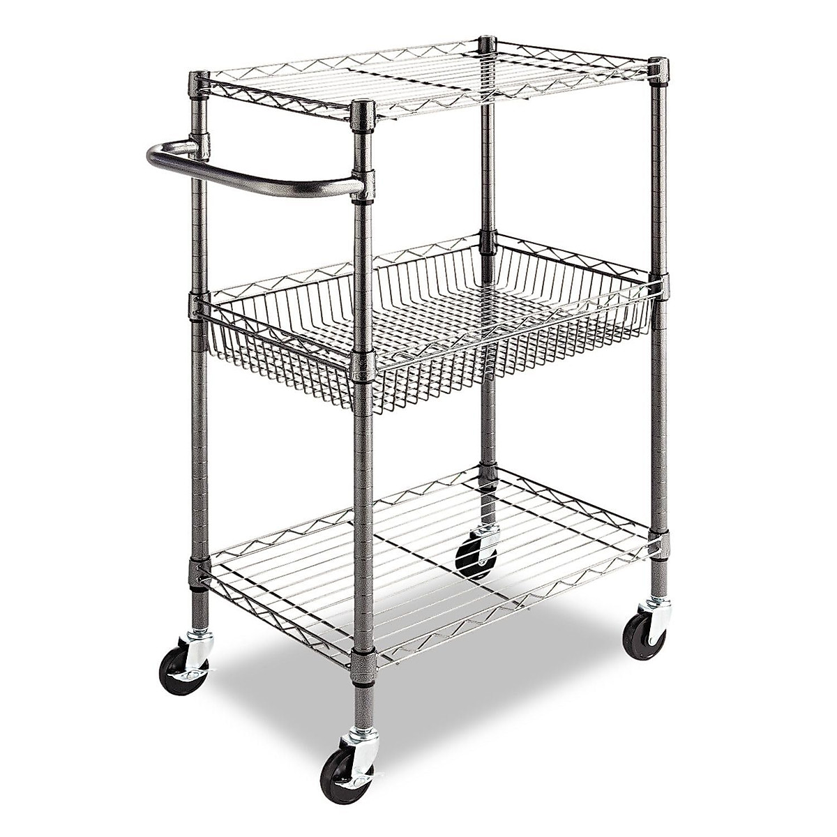 Alera 3-Tier Wire Rolling Cart, 3-Tier Wire Rolling Cart,28w x 16d x 39h, Black Anthracite