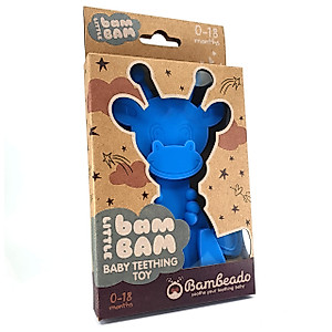 Baby Teething Toy Extraordinaire - Little Bambam Giraffe Teether Toys by Bambeado. Toy for Natural Teething Comfort and for Sore Gums - Gift for Baby Through to Infant - Cyan