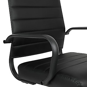 LANDSUN Home Office Chair High Back Executive Chair Ribbed Leather Computer Desk Chair with Armrests Soft Pad Adjustable Height Swivel Conference Black Frame