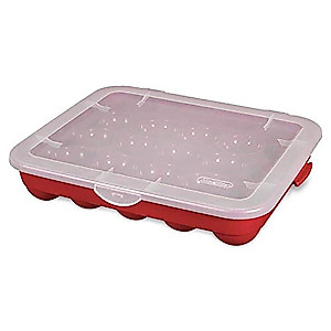 Sterilite 20 Compartment Christmas Holiday Ornament Container Box Home Decor Stackable Storage Case, Red Base with Clear Lid (6 Pack)