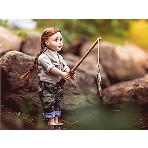 The Queen's Treasures 18 Inch Doll Clothes & Accessories, 4 Pc Fishing Outfit with Pants, Hat, Vest & Shirt, Compatible for Use with American Girl Dolls, Doll NOT Included