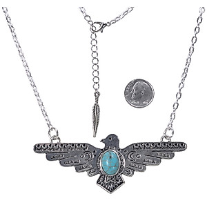 ViciBeads Necklace, Big and Bold 3"+ Southwestern Thunderbird with Turquoise Magnesite Antique Silver Colored (Not tarnished) Pendant with Chain 23"+GIFT BAG