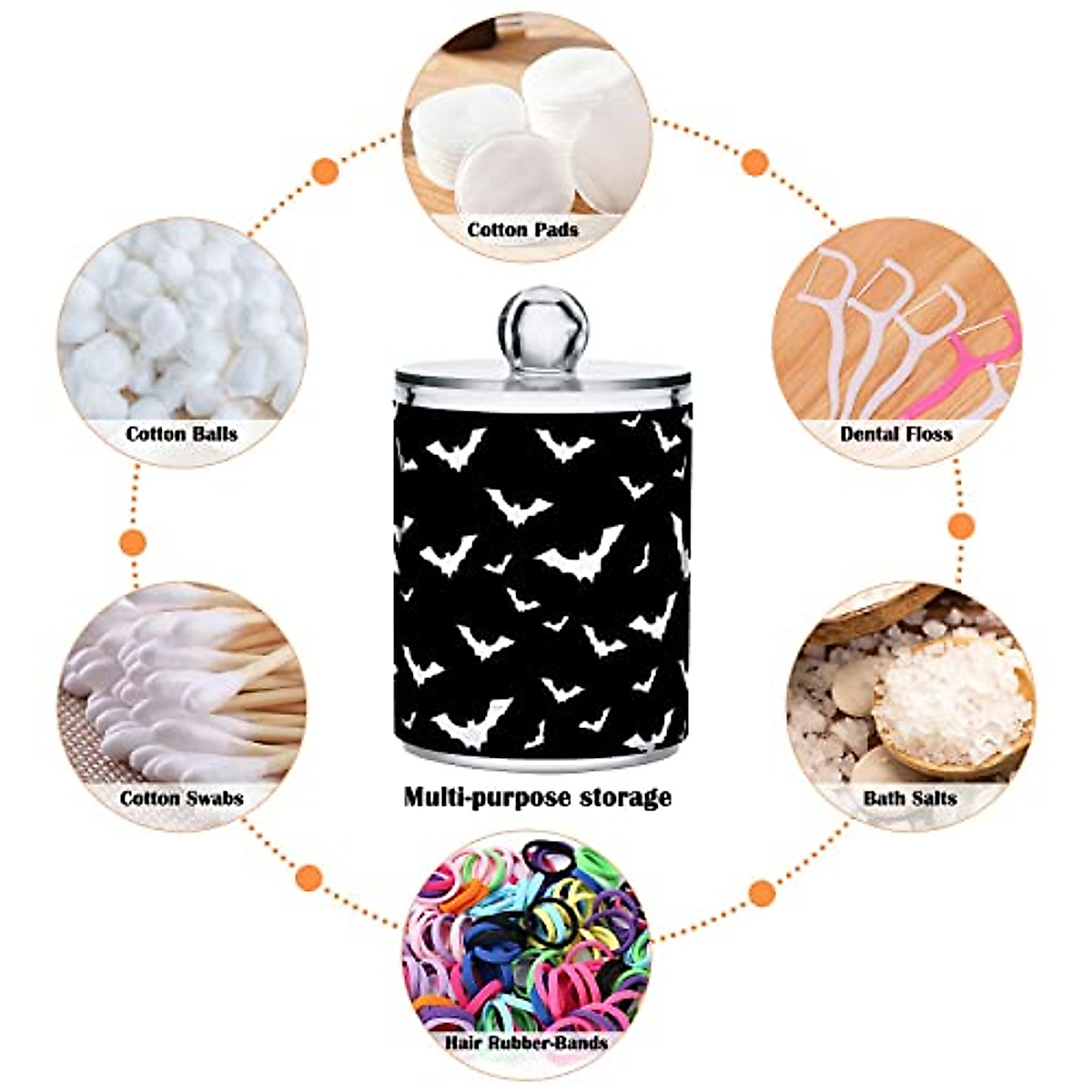 ZOEO Halloween Bathroom Canister Set of 2, Black Bat Clear Plastic Jars Holder Dispenser Farmhouse Sugar Storage Countertop With Airtight Lids, Kitchen Theme Decor