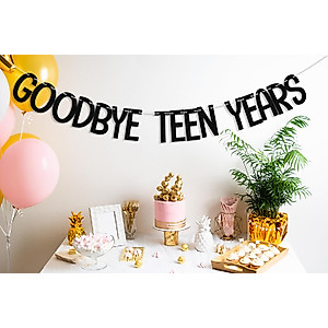 Goodbye Teen Years Banner, 20th Birthday Decorations, 20 & Fabulous, Happy 20 years old Anniversary Party Decoration Supplies Black
