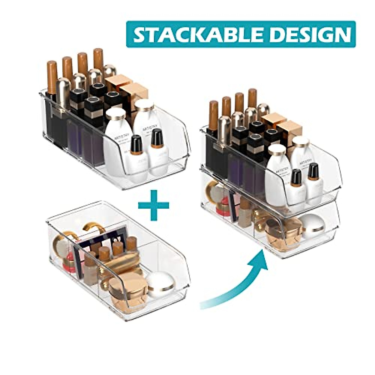 SANNO Pantry Organizer Storage Organizer Bins, Divided Compartment Holder for Snacks, Packets,for Freezer, Fridge, Refrigerator Organizer Bins, Cabinet Organizers
