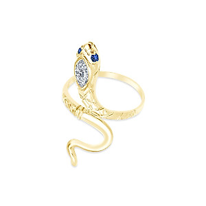 AFFY 14k Yellow Gold Over Sterling Silver Simulated Blue Sapphire With Cubic Zircinia Snake Band Ring Jewelry For Ladies, Ring Size 7.5