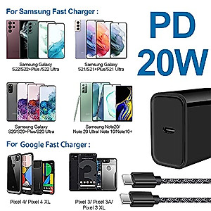 CHLGoodP USB C Fast Charger for Samsung Galaxy S21 S20 Note 21 20 S10+ A02S A42 A72 A52 A32 A12 A41 A71 A51 A11 S10E A10E, Quick Charge Wall Block, 30W PD Car Charger, Charging Type to Cable, Black