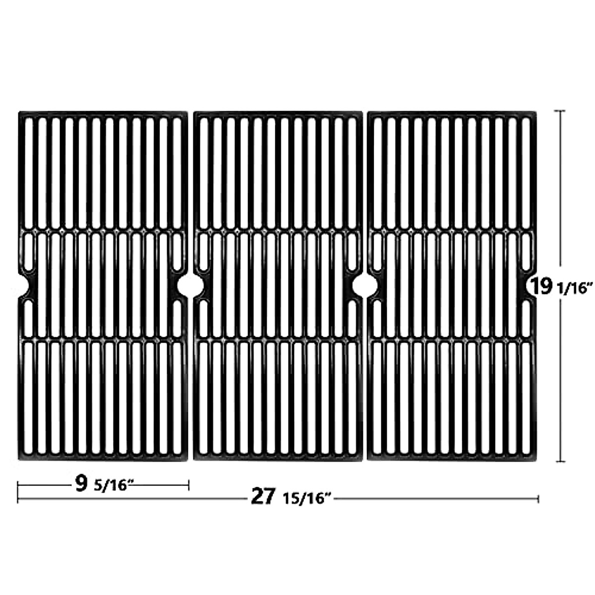 Hongso 19 1/16 x 28 Inch Porcelain Coated Cast Iron Grill Grates Grids Replacement Parts for Brinkmann 810-1750-S, 810-1751-S, 810-3752-F, 810-6570-F, 810-3551-0, Gas Grill Models, Set of 3 (PCB006)