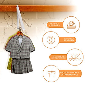 Generic 2 Pcs White Over The Door Hanger Organizer Drying Rack Collapsible Retractable Clothes Drying Rack Space Saver for Hanging Clothes Towels Bathrooms, Carbon Steel Material, RMhook01