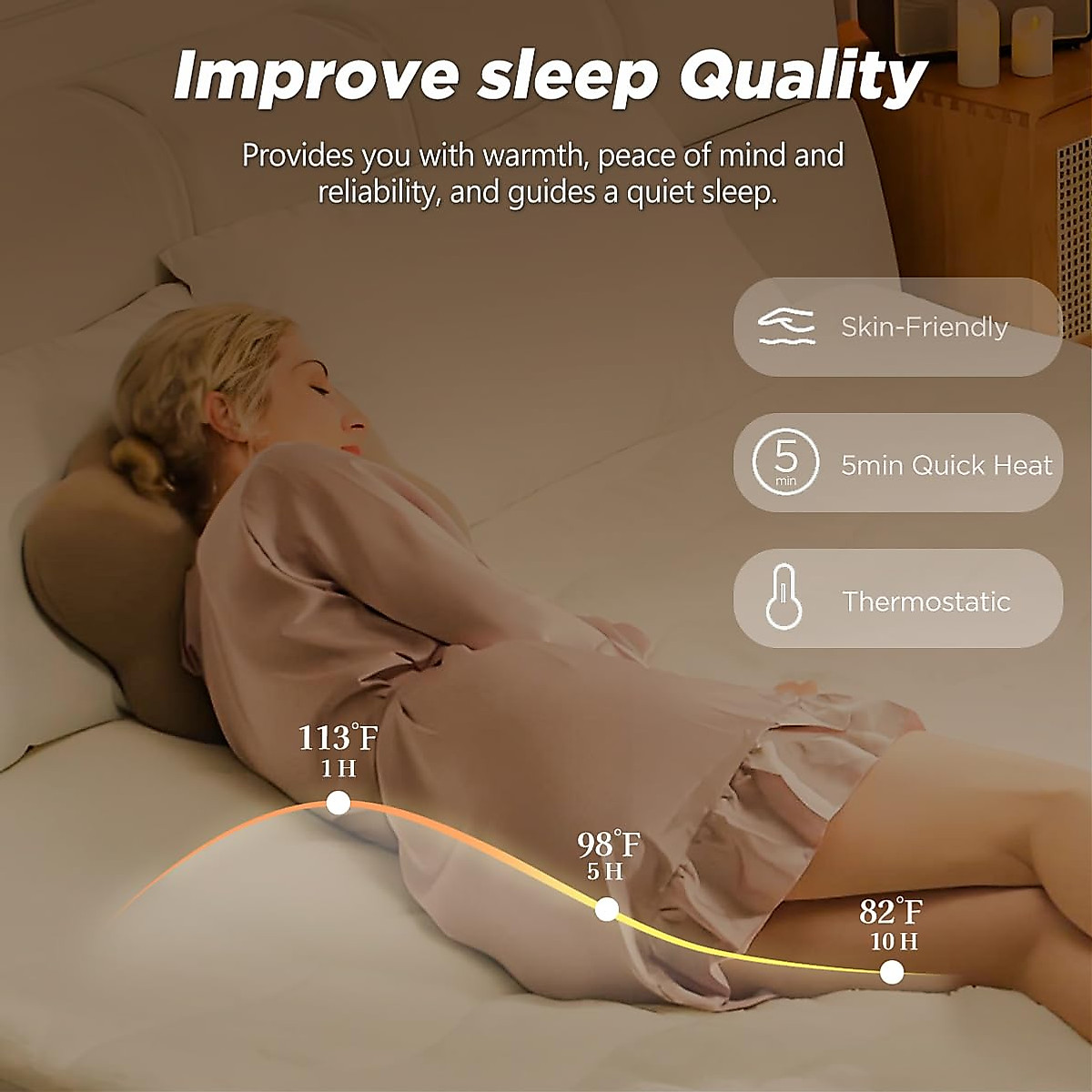 Templewet Heated Mattress Pad Twin XL Size - Single Control Electric Mattress with 4 Heat Settings & 10 Hour Auto Off,Bed Warmer Mattress Cover 15" Deep