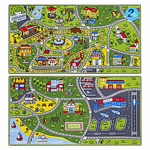 Booooom Jackson Pack 2 Train Car Rugs for Toy Cars,Car Mat,Road Rug,Kids Car Carpet Playmat Rug,Kids Car Rug Play Mat,Fun Car Play Area Rug,Non Slip Kids Car Play Rug for Playroom Bedroom