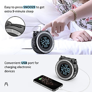 uscce Loud Dual Alarm Clock with Bed Shaker - 0-100% Dimmer, Vibrating Alarm Clock for Heavy Sleepers or Hearing Impaired, Easy to Set, USB Charging Port, Snooze, Battery Backup