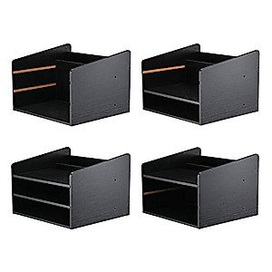 PAG Wood Desktop File Organizer Mail Sorter Magazine Rack Paper Holder Telephone Stand with Adjustable Drawer, Black