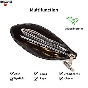 Coin Purse Pouch Change Purse Coin Wallet Change Holder, Vegan Leather Zippered Keychain Mini Coin Bag (Black)