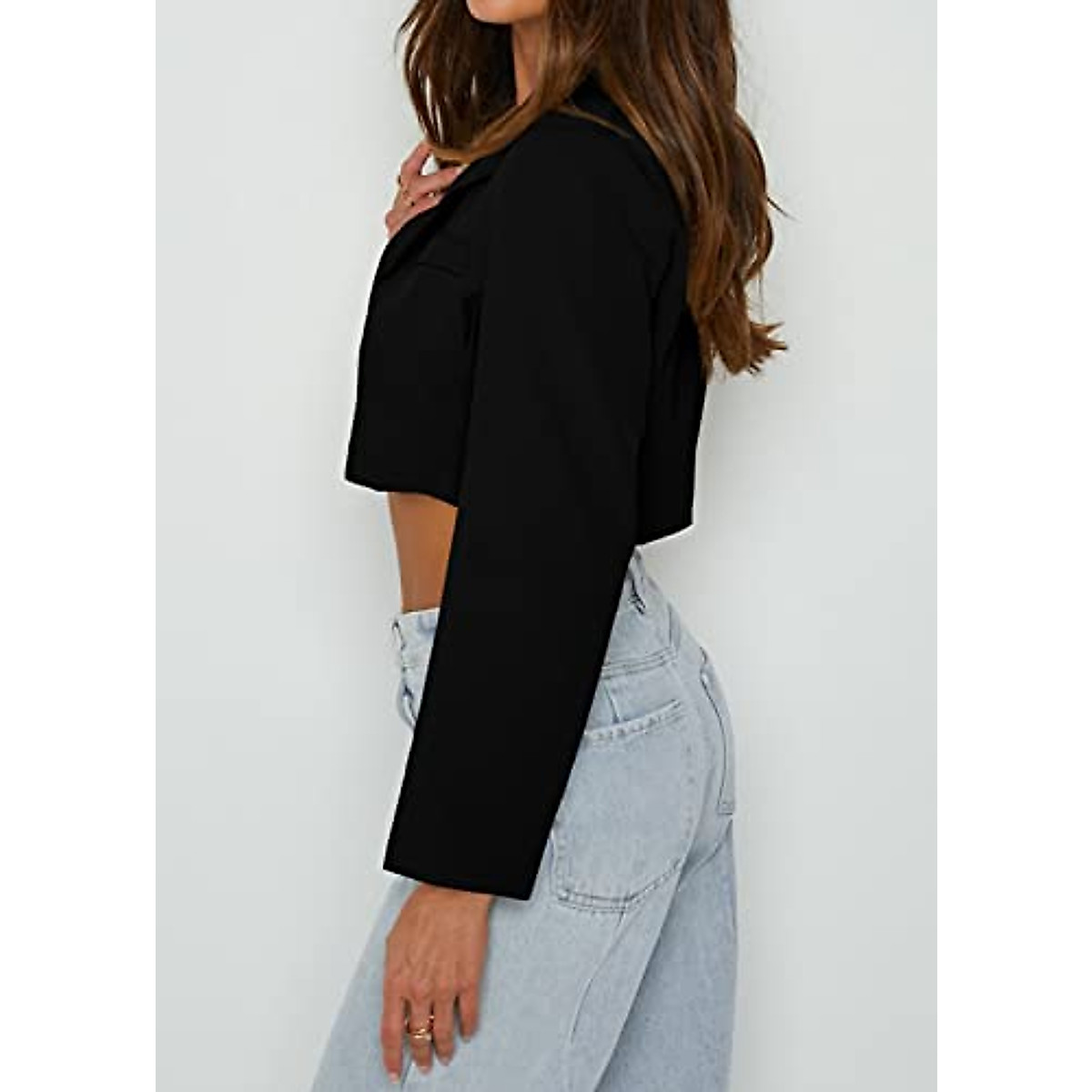 GAMISOTE Blazer Jackets for Women Cropped Boyfriend Button Up Lightweight Work Casual Outfit Black