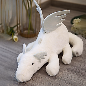 Muimray Snow Dragon Stuffed Animal, 24in Dragon Pterosaur Plush Toy with Tiny Wings, Lovely Pterosaur Doll Pillow, Dinosaur Stuffed Animal for Baby Kids (White, 24inch)