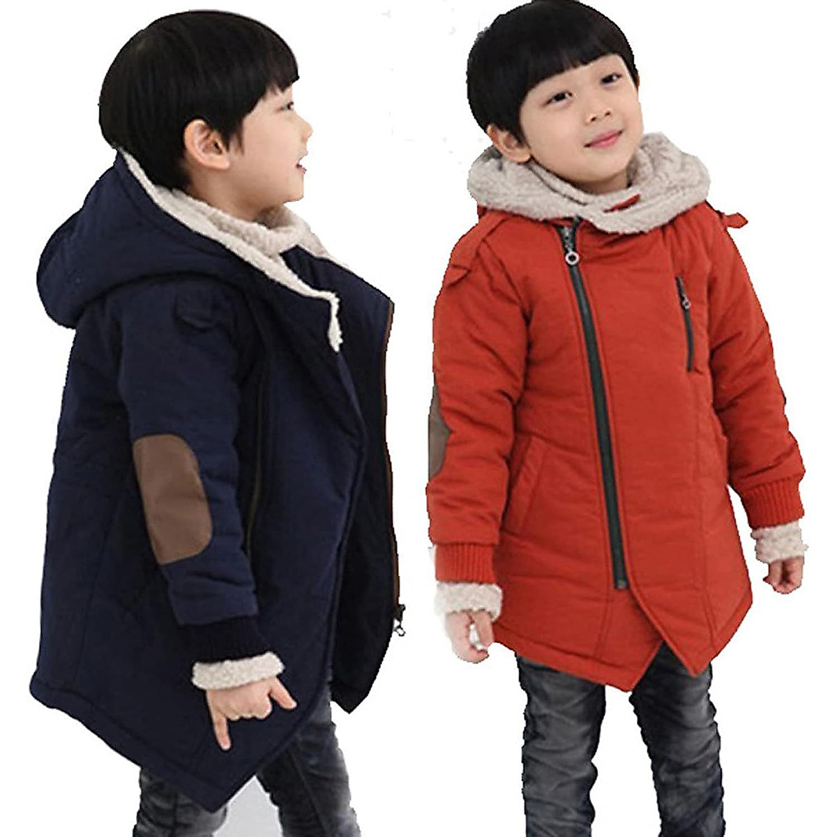 EISHOW Clearance Kids Boys Warm Thick Jackets Hooded Cotton Fleece Parka Coat Children Winter Zipper Outerwear (Navy, 4-5 years)