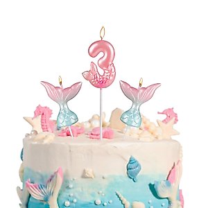 Mermaid Birthday Candles, Number 3 Candle with 2pcs Mermaid Tail Cake Toppers, Mermaid 3rd Birthday Decorations Girl, Little Mermaid Party Favors Cake Decor Anniversary Celebration Supplies