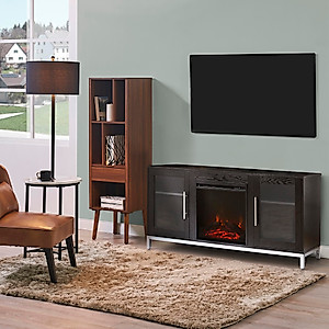 Teamson Home Lainey 54" Wooden Entertainment Center with Fireplace, Two Glass Door Cabinets, Black