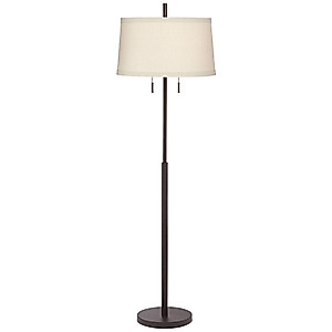 Possini Euro Design Nayla Modern Floor Lamp Standing 62.5" Tall Bronze Steel Slender Column Off White Fabric Tapered Drum Shade Decor for Living Room Reading House Bedroom Home