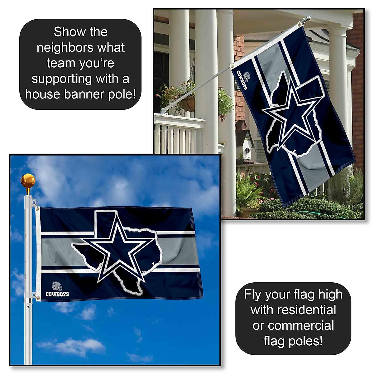 WinCraft Dallas Cowboys Texas State Flag Outdoor Indoor 3x5 Foot Banner