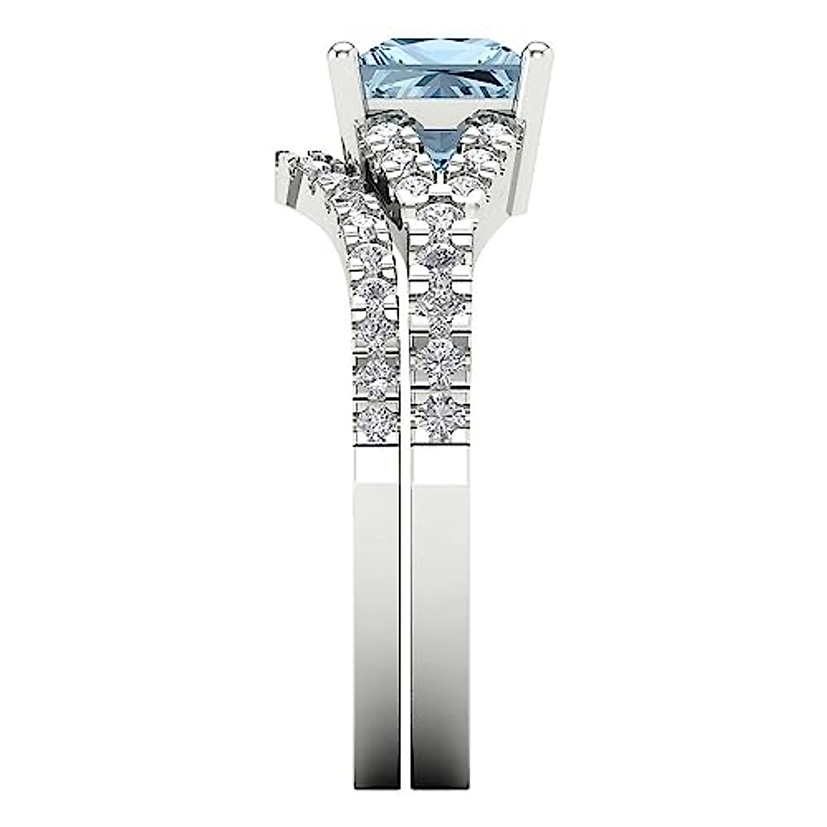 Clara Pucci 2.01ct Princess Cut Solitaire Natural Sky Blue Topaz Engagement Promise Anniversary Bridal Ring Band set 14k White Gold 3.5
