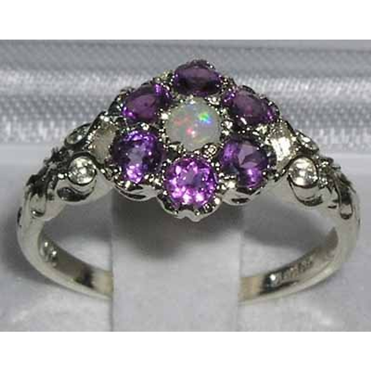 LetsBuyGold 925 Sterling Silver Real Genuine Opal and Amethyst Womens Band Ring - Size 7