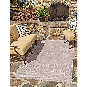 Unique Loom Collection Casual Transitional Solid Heathered Indoor/Outdoor Flatweave Area Rug, Rectangular 4' 0" x 6' 0", Beige