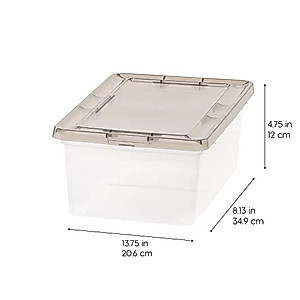 IRIS USA 6.7 Qt. Plastic Storage Container Bin with Latching Lid, Stackable Nestable Shoe Box Tote Shoebox Closet Organization School Art Supplies - Clear/Smoke, 12 Pack