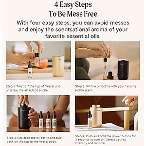 Hohm Vessel Diffuser - Portable Essential Oil Atomizer Diffuser for Essential Oils - Waterless Essential Oil Diffuser - Adjustable Scenting, Chargeable & 450 SQ-FT Coverage - Black