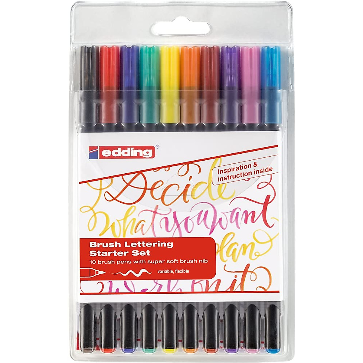 edding 1340 brush pen - set of 10 - colorful, bright, delicate colors - flexible brush nib - felt-nib pen for painting, writing and drawing - bullet journals, hand lettering, mandalas, calligraphy