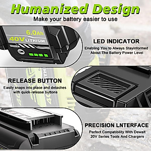 Upgraded 6.0Ah OP4026 Replacement for Ryobi 40V Battery OP40501 OP40602 OP4040 OP40401 6000mAh High Capacity 40 Volt Lithium-Ion Batteries Perfectly Compatible with Ryobi 40 V Power Tools & Charger