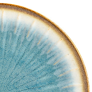 Gibson Elite Mayfair Bay Embossed Double Bowl Dinnerware Set, Service for 4 (16pcs), Blue