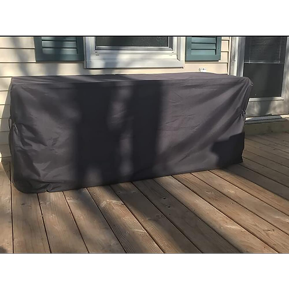 UCARE Deck Box Cover 420D Outdoor Patio Waterproof Oxford Fabric Coated with Silver Dustproof Deck Storage Box Protector with Elastic Buckles on All 4 Corners Wheels Protect from Wind Rain Snow Black