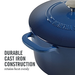 MARTHA STEWART Gatwick 7 QT Enamel Cast Iron Dutch Oven, Classic Blue