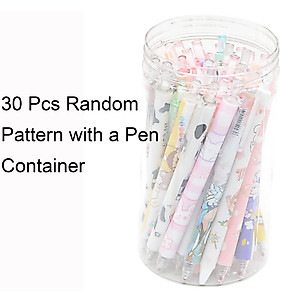 30 Pcs Fine Point Cute Pens With a Pen Holder, 0.5mm 30 Different Random Styles Black Ink Kawaii Gel Pens for Office, Study, Gift and Home Supplies (30)